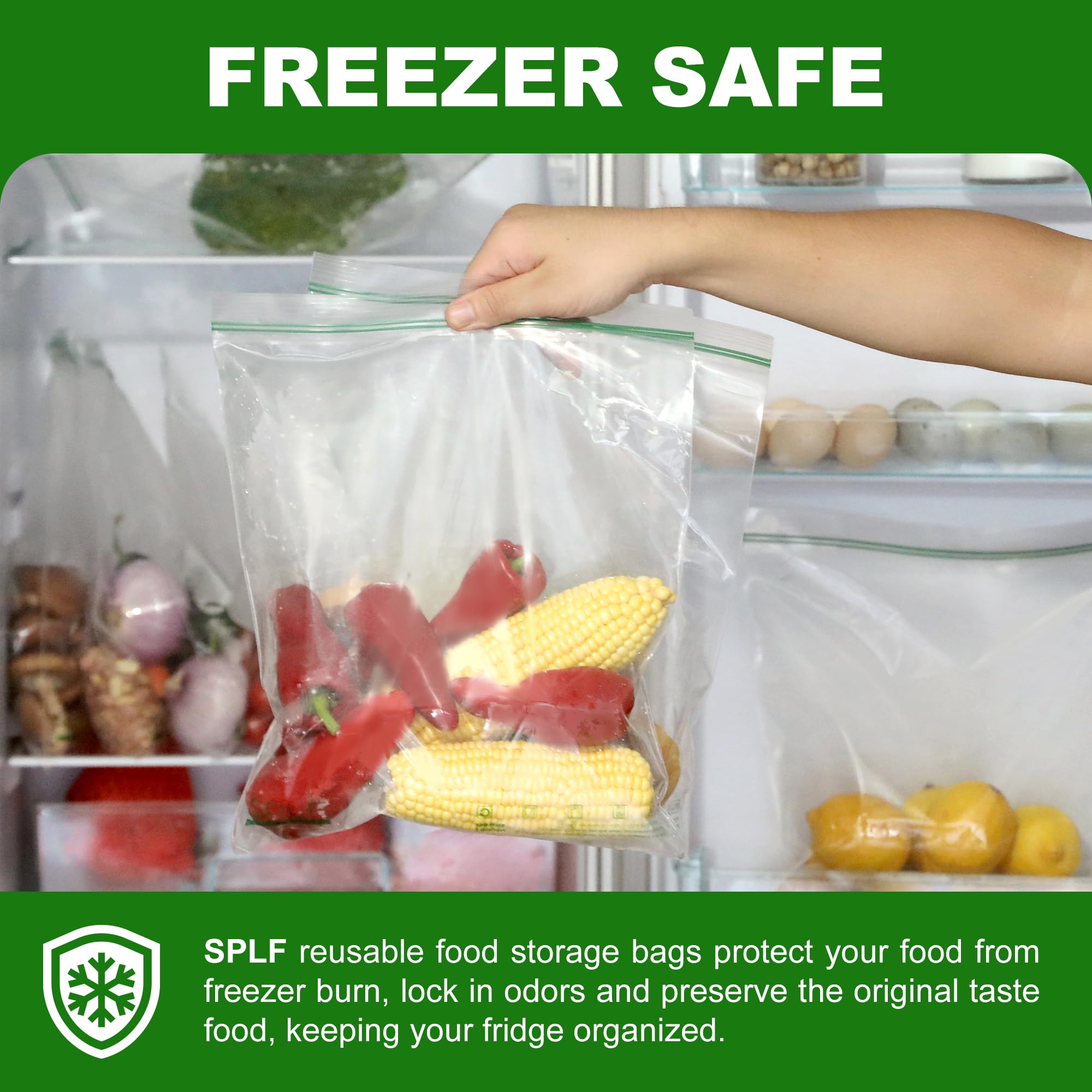 SPLF 15 Pack Reusable Gallon Freezer Bags Dishwasher Microwave Safe, 1 Gallon BPA Free Leakproof Food Storage Bags, Silicone Free Containers for Meal Prep, Fridge Kitchen Organization