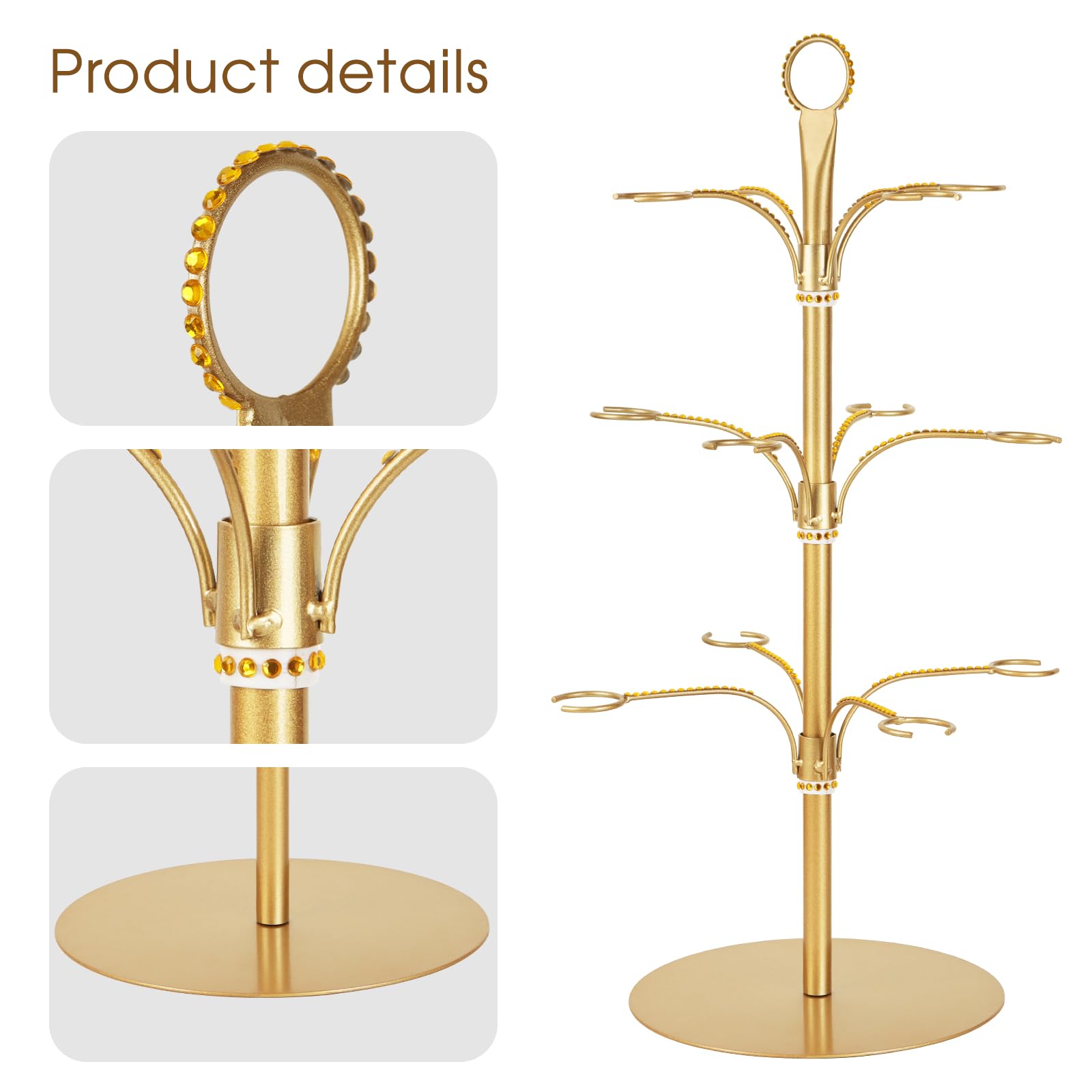 ALIMOTA Cocktail Tree Stand for Drinks Champagne Tower Wine Glasses Holder, 3 Tier 12 Holders, Bar Home Drinks Tree Display Suitable for Gin, Cocktails, Champagne, Wine