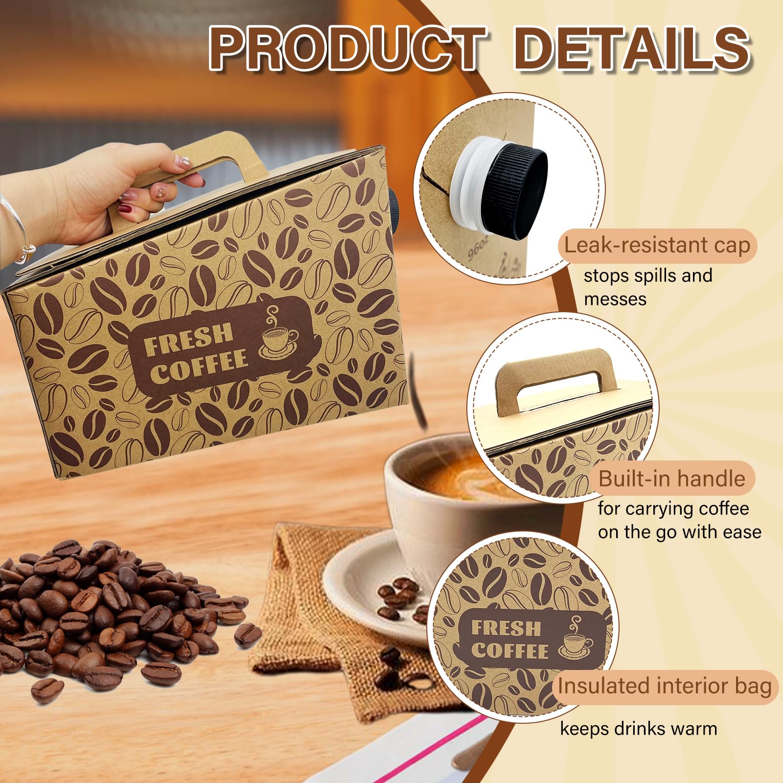 96 oz Disposable Coffee Box with Insulated Beverage Dispenser, Portable To-Go Carafe for Hot & Cold Drinks, Bulk Coffee Server for Catering, Events & Parties