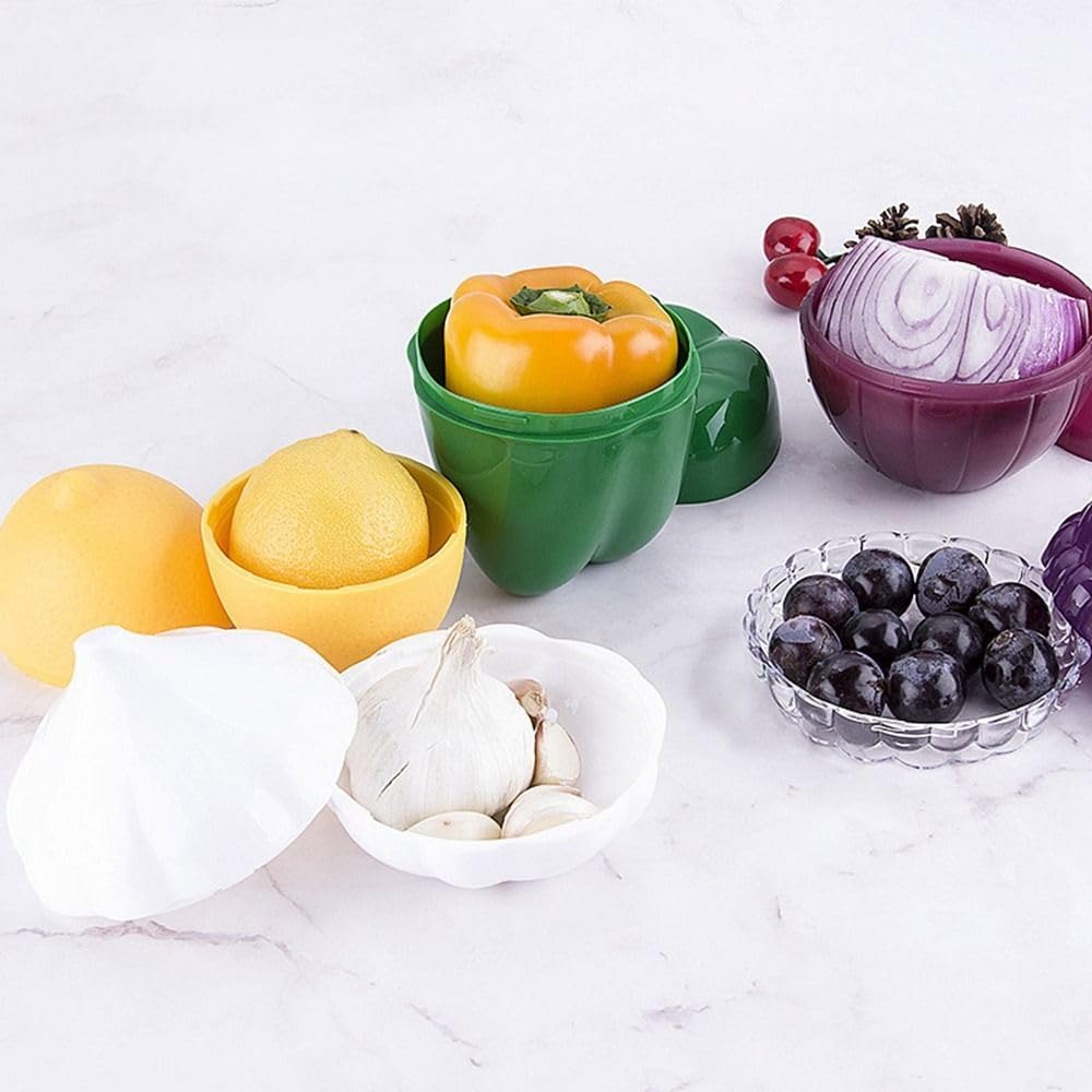 Fruit and Vegetable Shaped Food Saver Storage Containers Refrigerator Plastic Storage Box for Onion, Lemon, Green Pepper, Tomato, Garlic(Garlic)
