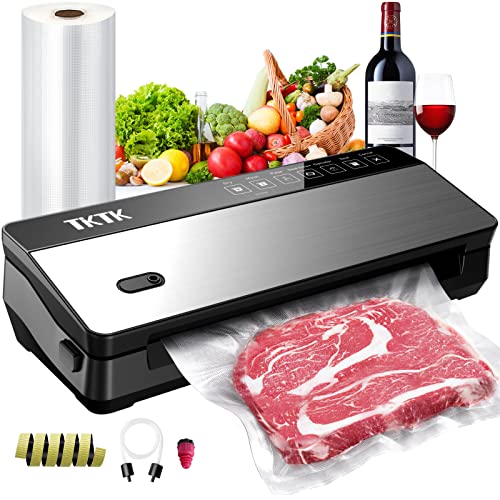Vacuum Sealer Machine with Starter Kit , TKTK 8 in 1 Powerful Sous Vide Food Vacuum Sealer, Seal a Meal Food Sealer with Pulse Function, Moist&Dry Mode, External VAC for Jars Containers, Built-in Cutter Slim Compact Design for Mom Wife Home Kitchen
