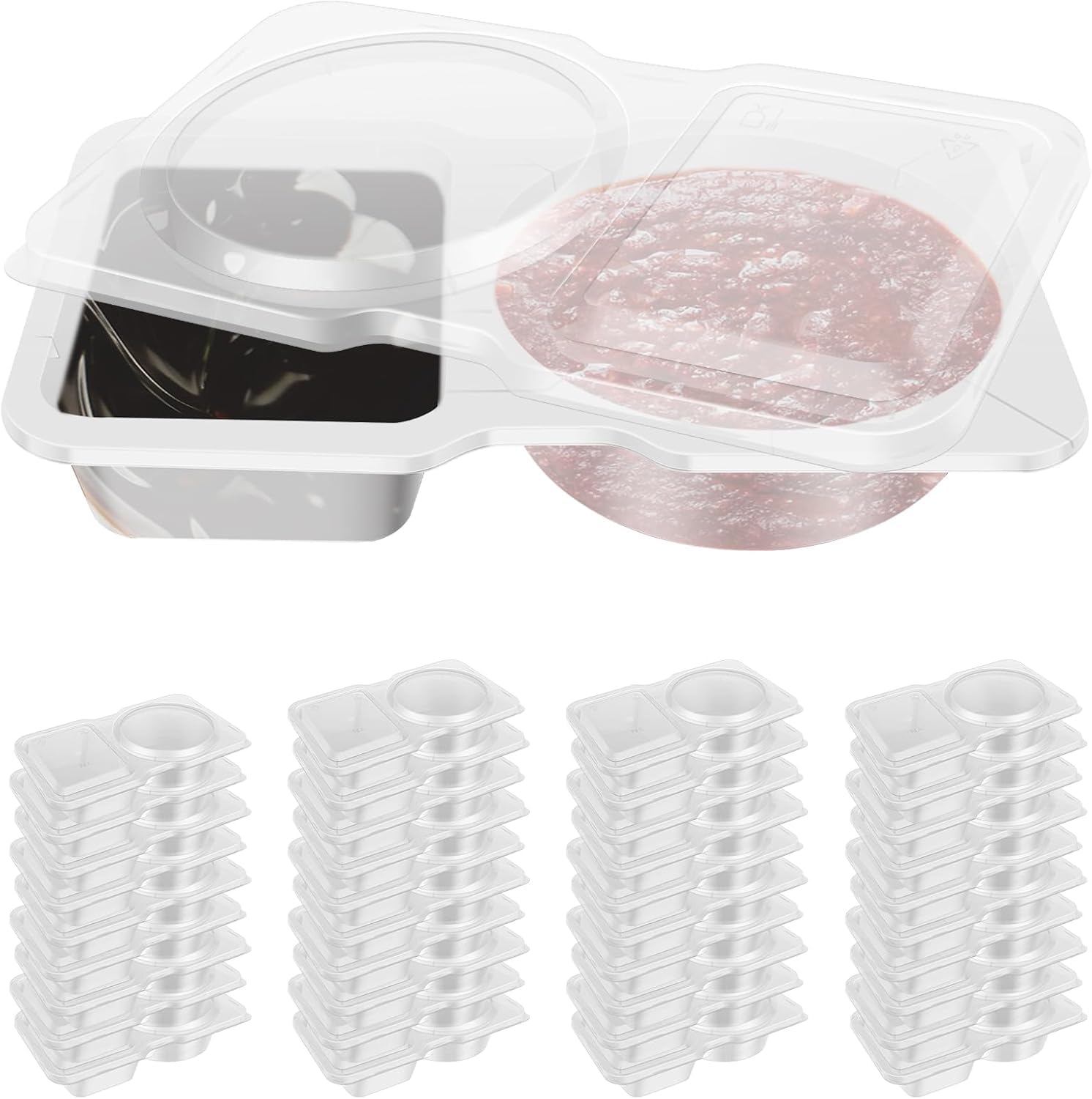 20PCS Double Compartment Condiment Container, Portable Reusable Sauce Container with Lids, Dual Compartment Container for Takeaway Sauces, Dips and Sampling