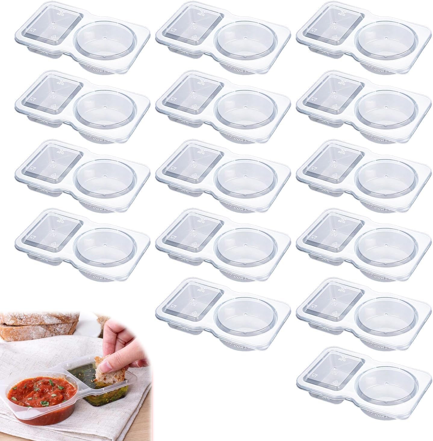 20PCS Double Compartment Condiment Container, Portable Reusable Sauce Container with Lids, Dual Compartment Container for Takeaway Sauces, Dips and Sampling