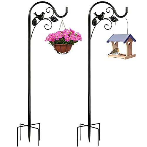 Adorafur Outdoor Shepherd Hook 49 inch Metal Bird Ornament Hanger Heavy Duty Garden Pole for Hanging Hummingbird Feeder Solar Light Lanterns Plant Basket 3/4 inch - 2 Pack