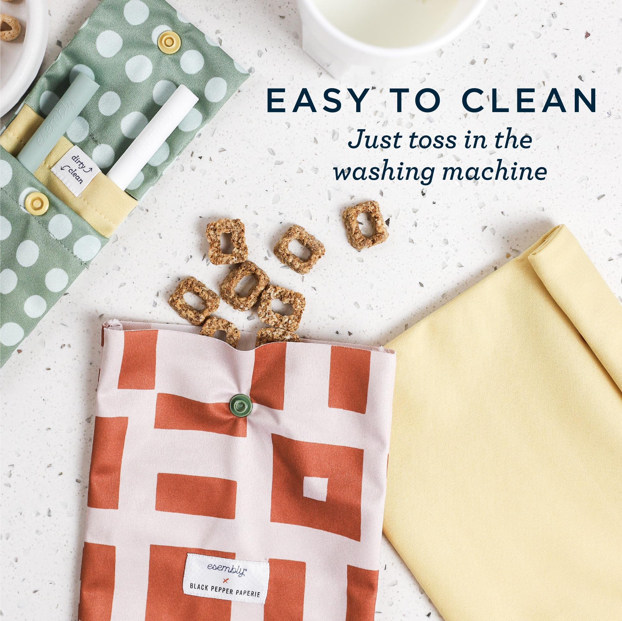 Esembly Snack + Sammy Pouches - Reusable Snack & Sandwich Bags| Silicone Storage Bag for Food | Microwave & Dishwasher Safe - Set of 2 - Fantastic Fungi + Forest
