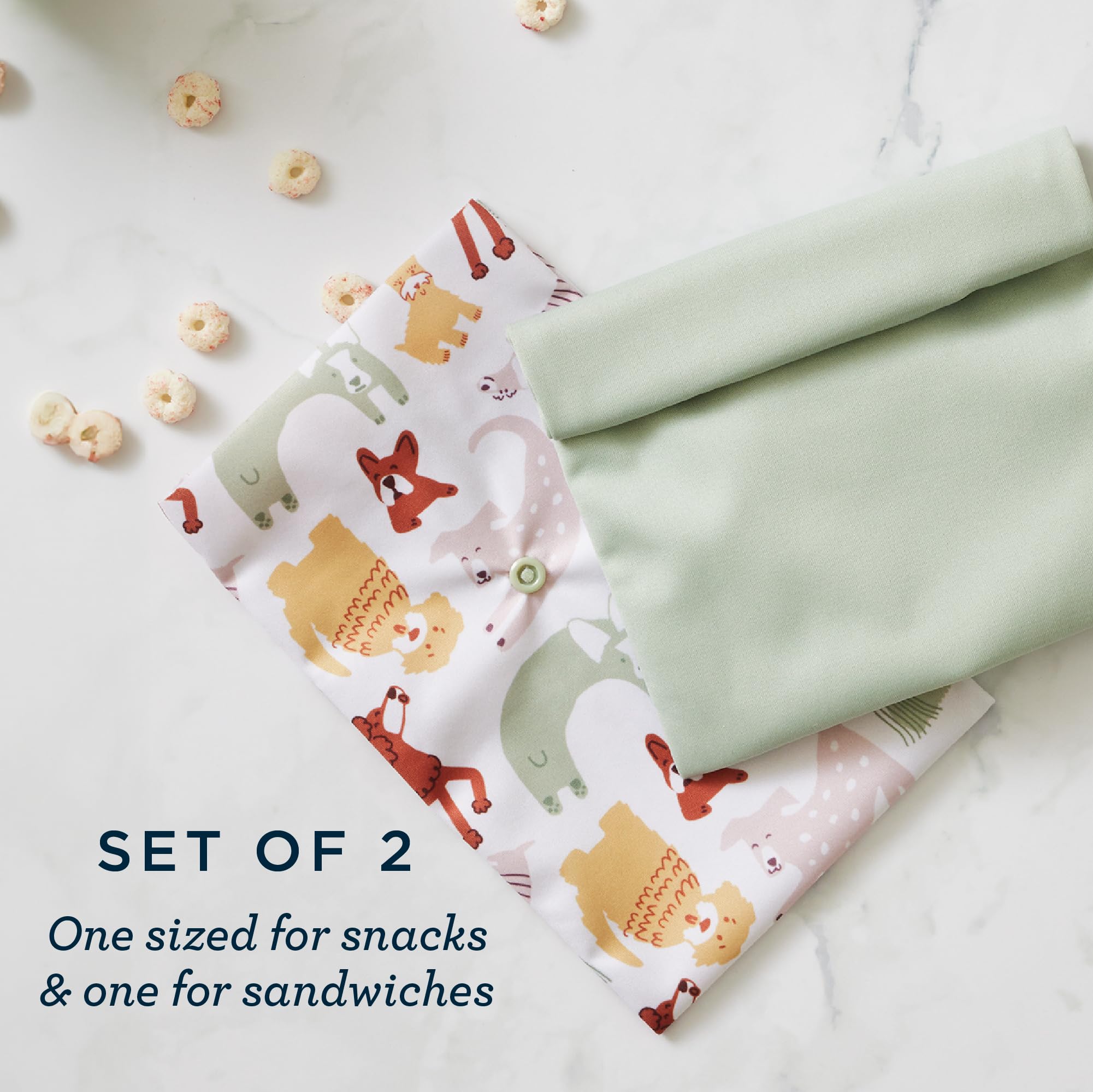 Esembly Snack + Sammy Pouches - Reusable Snack & Sandwich Bags| Silicone Storage Bag for Food | Microwave & Dishwasher Safe - Set of 2 - Fantastic Fungi + Forest