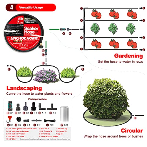 Soaker Hose,150 FT Solid Brass Connector 1/2" Heavy Duty Soaker Garden Hoses for Garden Beds, Tree,Lawn and Plants