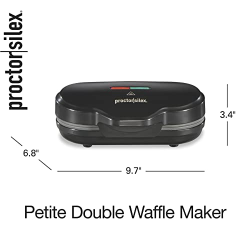 Proctor Silex Double Mini Waffle Maker Machine with 4” Round Non-stick Grids, Makes 2 Personalized Individual Breakfast Chaffles and Hashbrowns, Compact, Black (26102)