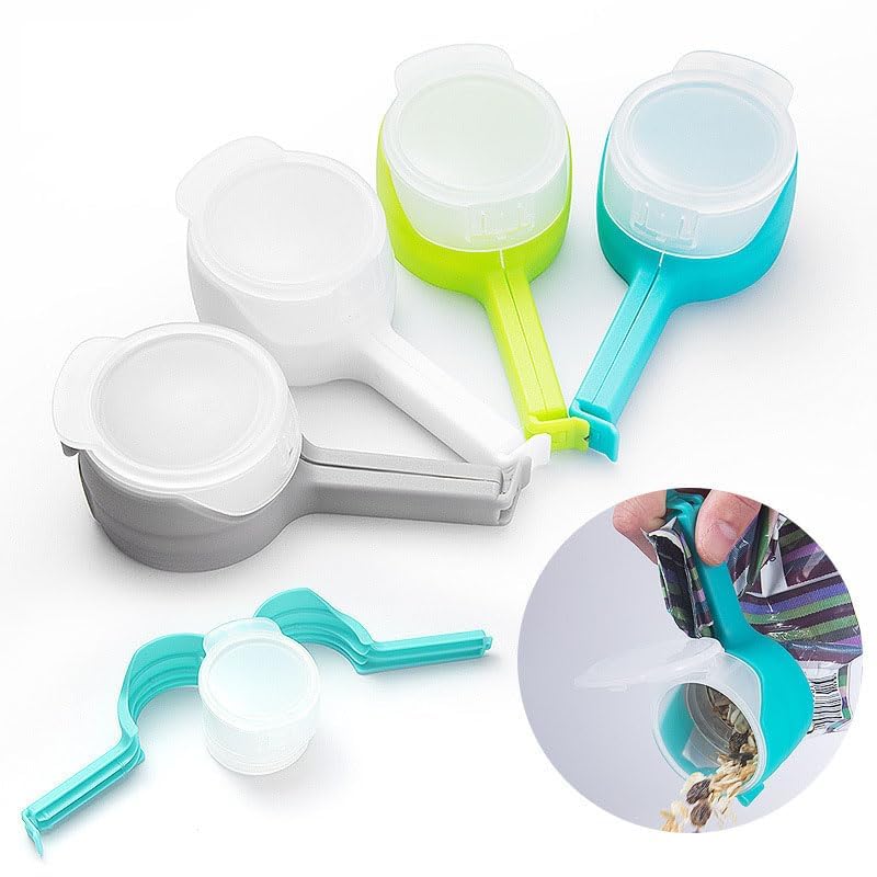 4PCS Food Bag Sealing Clip with Pour Spout, Versatile Food Clip with Spout, Chip Bag Clips, Bread Bag Clips, Oatmeal and Coffee Great Clips Bags for Kitchen (Mix)