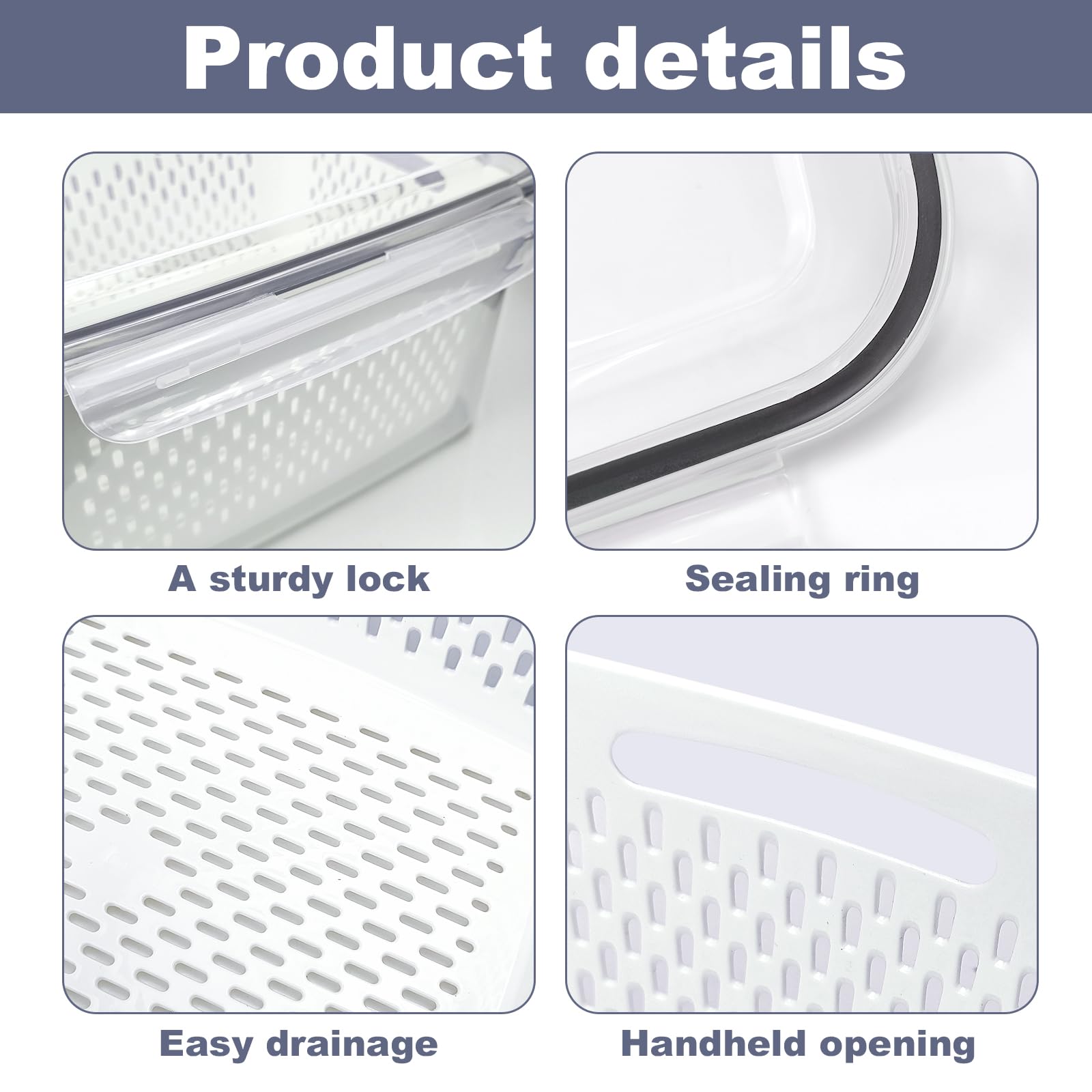5 Pack Fruit Storage Containers for Fridge,Multi Food Storage Containers Removable Colander Storage Containers with Lid - Suitable for Fruits, Vegetables, Berries, Meat, etc