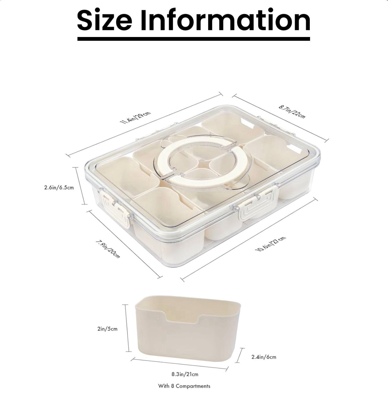 Generic Snack Box Container- Lunch Containers for Adults- Divided Serving Tray with Lid and Handle- Snack Tray Organizer- Snackle Charcuterie Boxes for, Adults, Travel, Party and Picnic., White