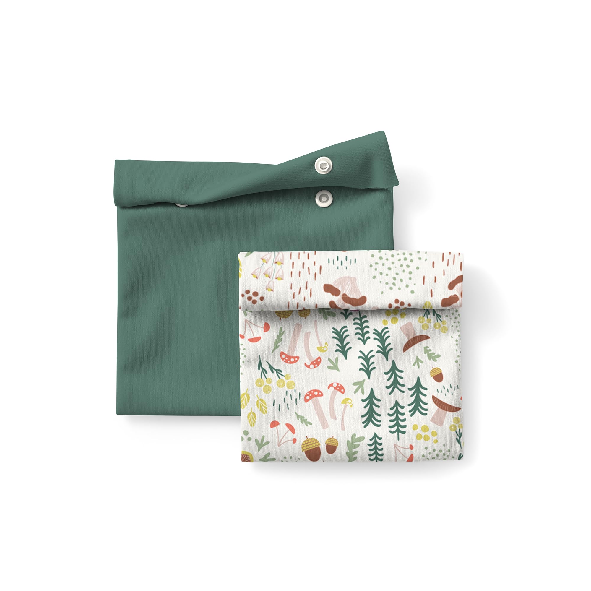 Esembly Snack + Sammy Pouches - Reusable Snack & Sandwich Bags| Silicone Storage Bag for Food | Microwave & Dishwasher Safe - Set of 2 - Fantastic Fungi + Forest