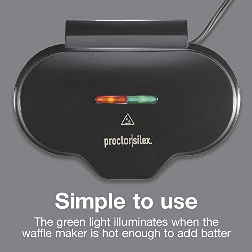 Proctor Silex Double Mini Waffle Maker Machine with 4” Round Non-stick Grids, Makes 2 Personalized Individual Breakfast Chaffles and Hashbrowns, Compact, Black (26102)