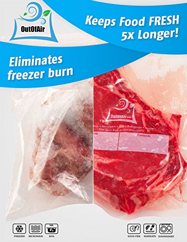 8" x 25' Rolls (Fits Inside Machine) - 4 Pack (100 feet total) OutOfAir Vacuum Sealer Rolls. Works with FoodSaver Vacuum Sealers. 33% Thicker, BPA Free, Sous Vide, Commercial Grade