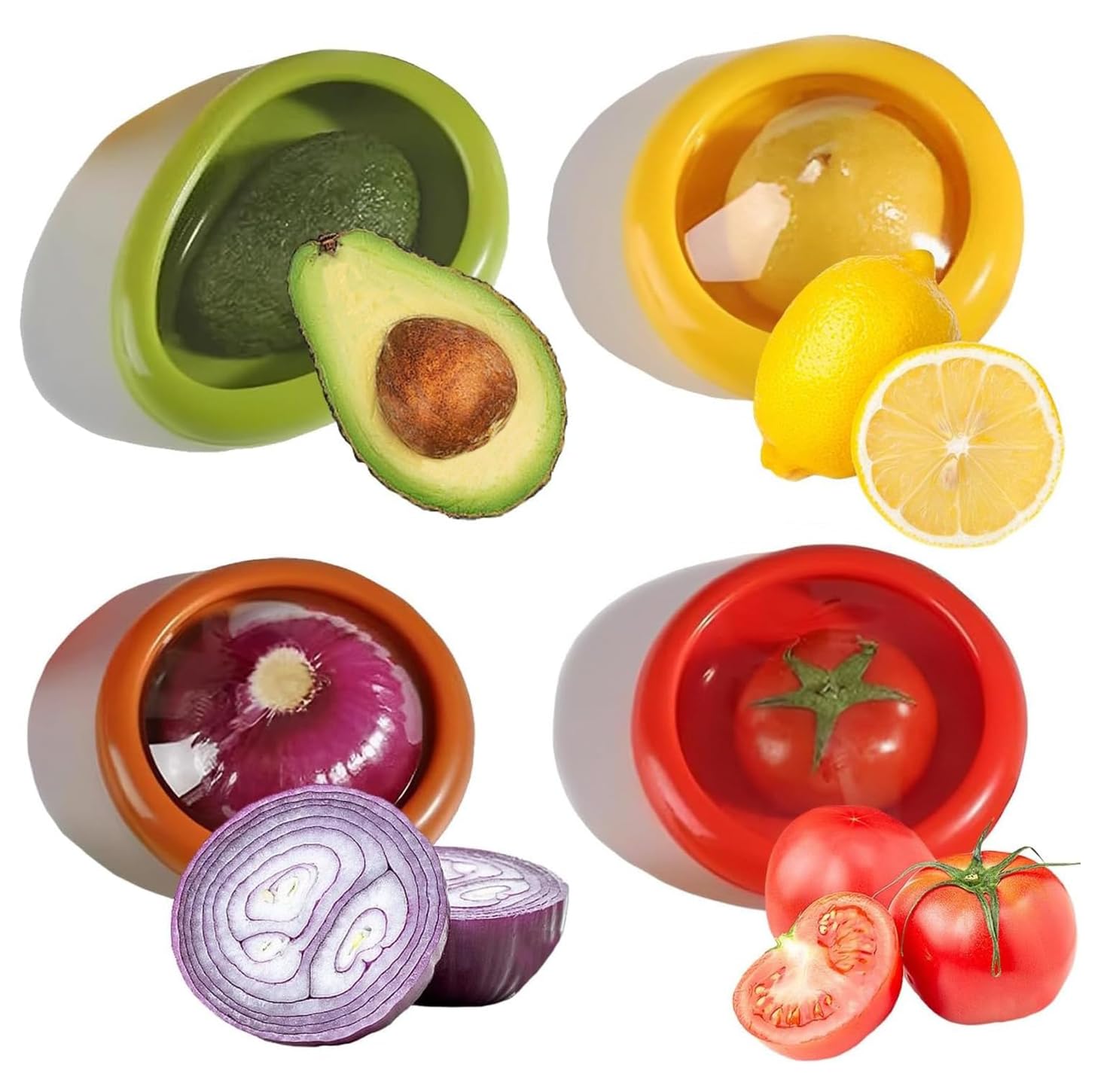 rimzuej 4PC Fruit and vegetable Anti-oxidation Storage Box,Silicone Fruit Storage Box, Storage Containers for Fridge, Reusable Food Saver for Avocado Tomato Onion Lemon(4-pack)