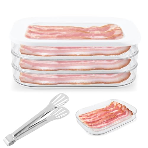 PUXING Deli Meat Container for Fridge Bacon Lunch Meat Container for Refrigerator Airtight Lunch Meat Storage Boxes Meal Prep Containers Stackable Food Storage Boxes with Lid/Food Clip(SIZE:18.06oz)