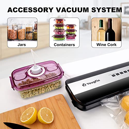 Yougfin Vacuum Sealer Machine, Dry & Moist Food Sealer with 6-in-1 Easy Operations for Food Storage and Sous Vide, Automatic Sealer Machine with 10 Sealer Bags, Touch Screen Design