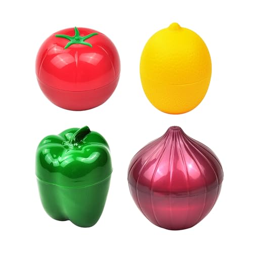 4pcs Fruit Container Refrigerator Vegetable and Fruit Storage Containers Reusable Food Saver Vegetable Shaped Food Saver (Onion Tomato Lemon Green Pepper)(COLOR:Multi)