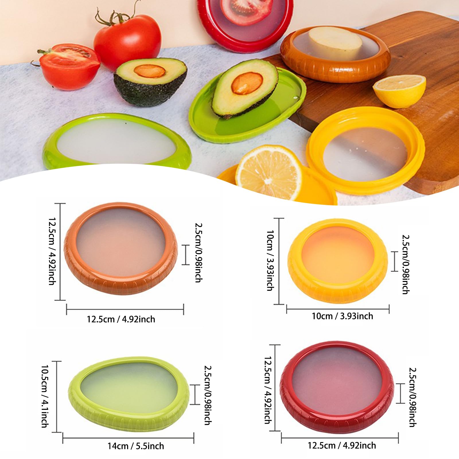 rimzuej 4PC Fruit and vegetable Anti-oxidation Storage Box,Silicone Fruit Storage Box, Storage Containers for Fridge, Reusable Food Saver for Avocado Tomato Onion Lemon(4-pack)