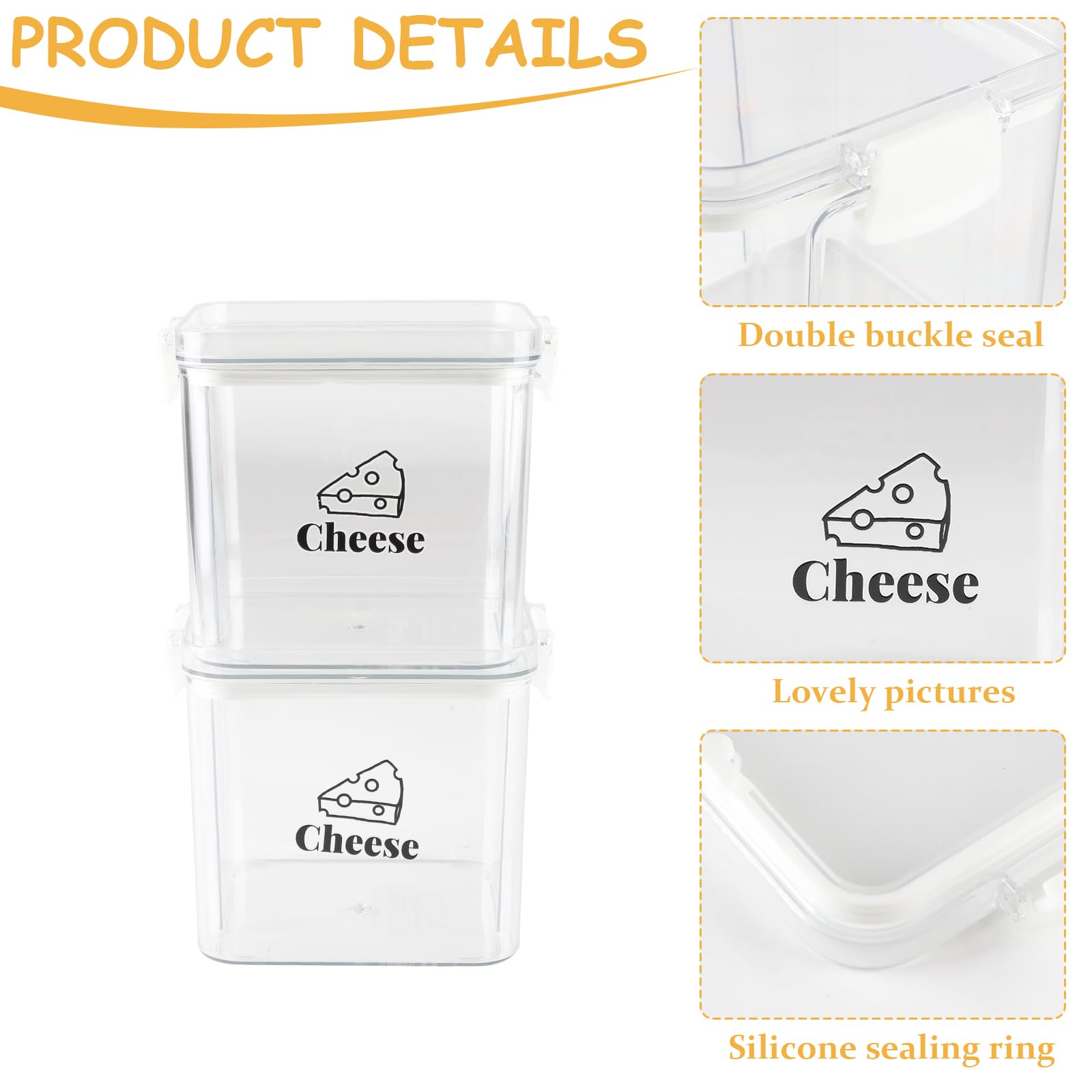 Yomjarl 2 Pack Cheese Container for Refrigerator Airtight Creamer Container with and Lid Cream Cheese Sliced Cheese Box Cheese Saver for Fridge Keeper Cream Block Shredded Cheese Storage Box Clear