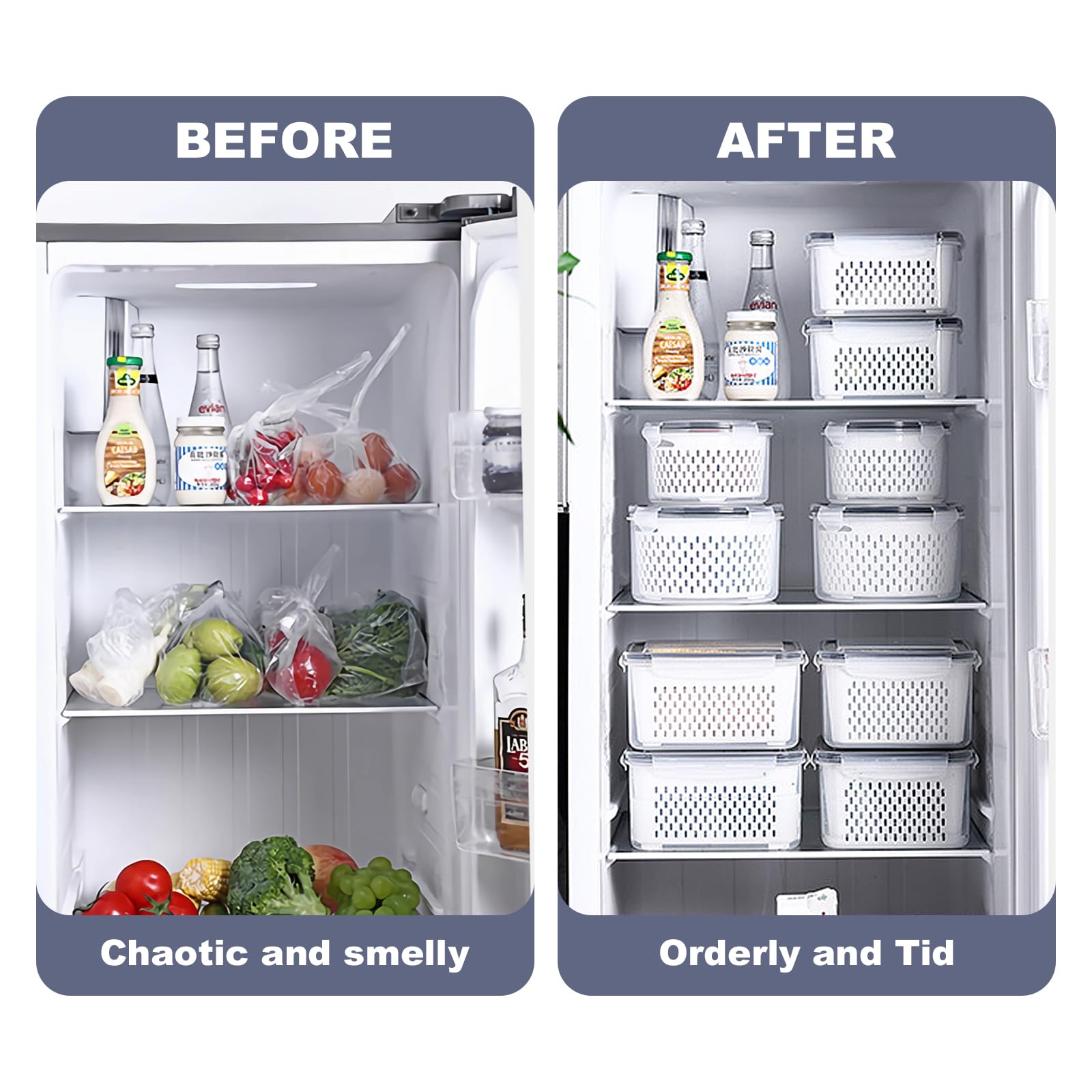 5 Pack Fruit Storage Containers for Fridge,Multi Food Storage Containers Removable Colander Storage Containers with Lid - Suitable for Fruits, Vegetables, Berries, Meat, etc
