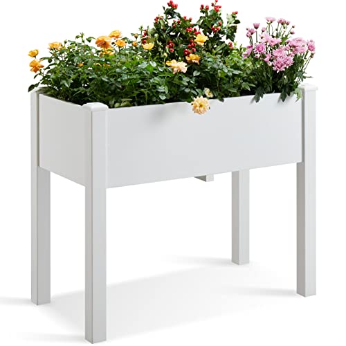 Mutaomay Planter Box Raised Garden Bed with Legs, Better Than Cedar Polystyrene Outdoor Elevated Garden Bed with Tarp, Garden Box for Herbs and Vegetables, Patio, Balcony and Porch, 350lbs Load(White)