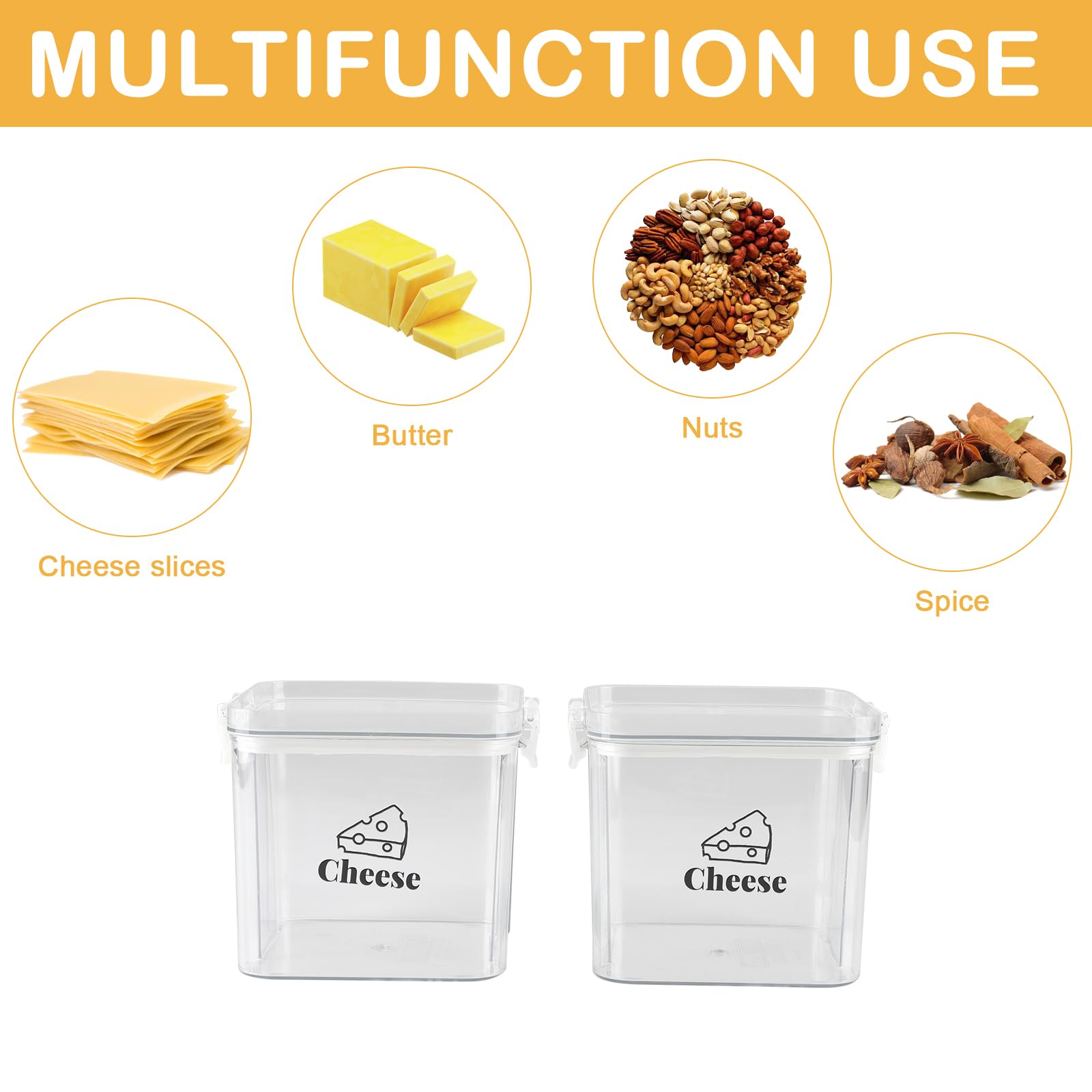 Yomjarl 2 Pack Cheese Container for Refrigerator Airtight Creamer Container with and Lid Cream Cheese Sliced Cheese Box Cheese Saver for Fridge Keeper Cream Block Shredded Cheese Storage Box Clear