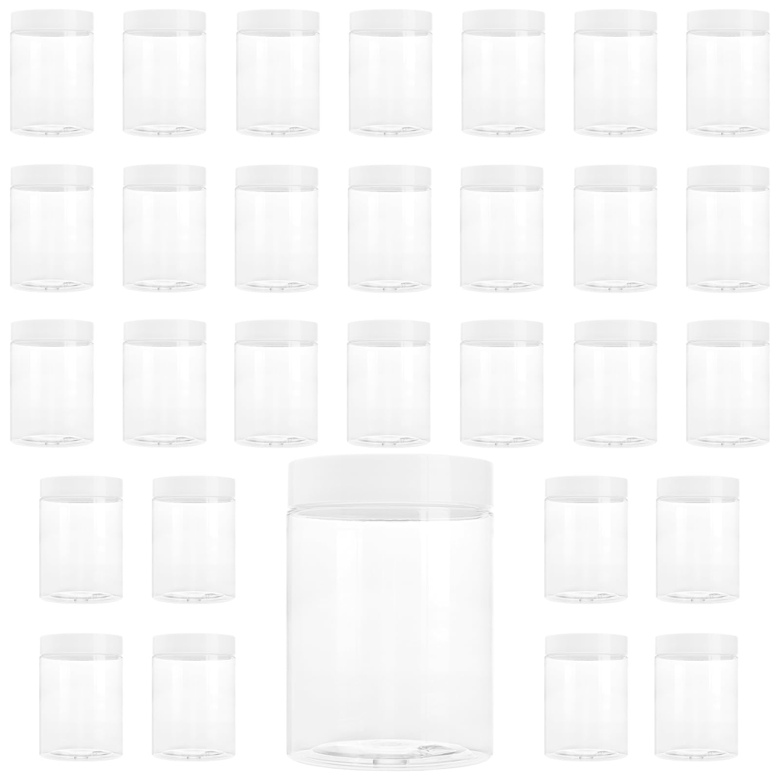 YUENPUN 30 PCS 10 OZ Slime Containers with White Lids, Wide Mouth Small Plastic Cosmetic Jars, Clear Plastic Slime Containers, Round Storage Jars for Lotion, Cream, Beauty Products