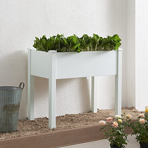 Mutaomay Planter Box Raised Garden Bed with Legs, Better Than Cedar Polystyrene Outdoor Elevated Garden Bed with Tarp, Garden Box for Herbs and Vegetables, Patio, Balcony and Porch, 350lbs Load(White)