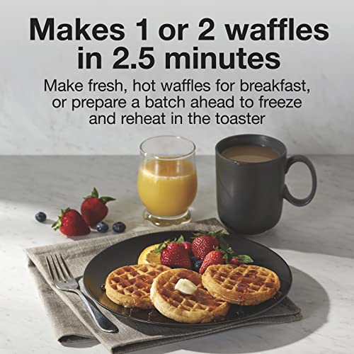 Proctor Silex Double Mini Waffle Maker Machine with 4” Round Non-stick Grids, Makes 2 Personalized Individual Breakfast Chaffles and Hashbrowns, Compact, Black (26102)