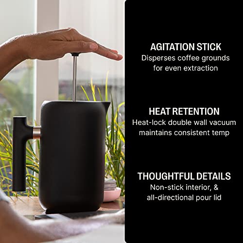 Fellow Clara Coffee Press Coffee Maker - Portable French Press Stainless Steel - Insulated French Press Coffee Maker with Enhanced Filtration System - 24 oz Carafe - Matte Black