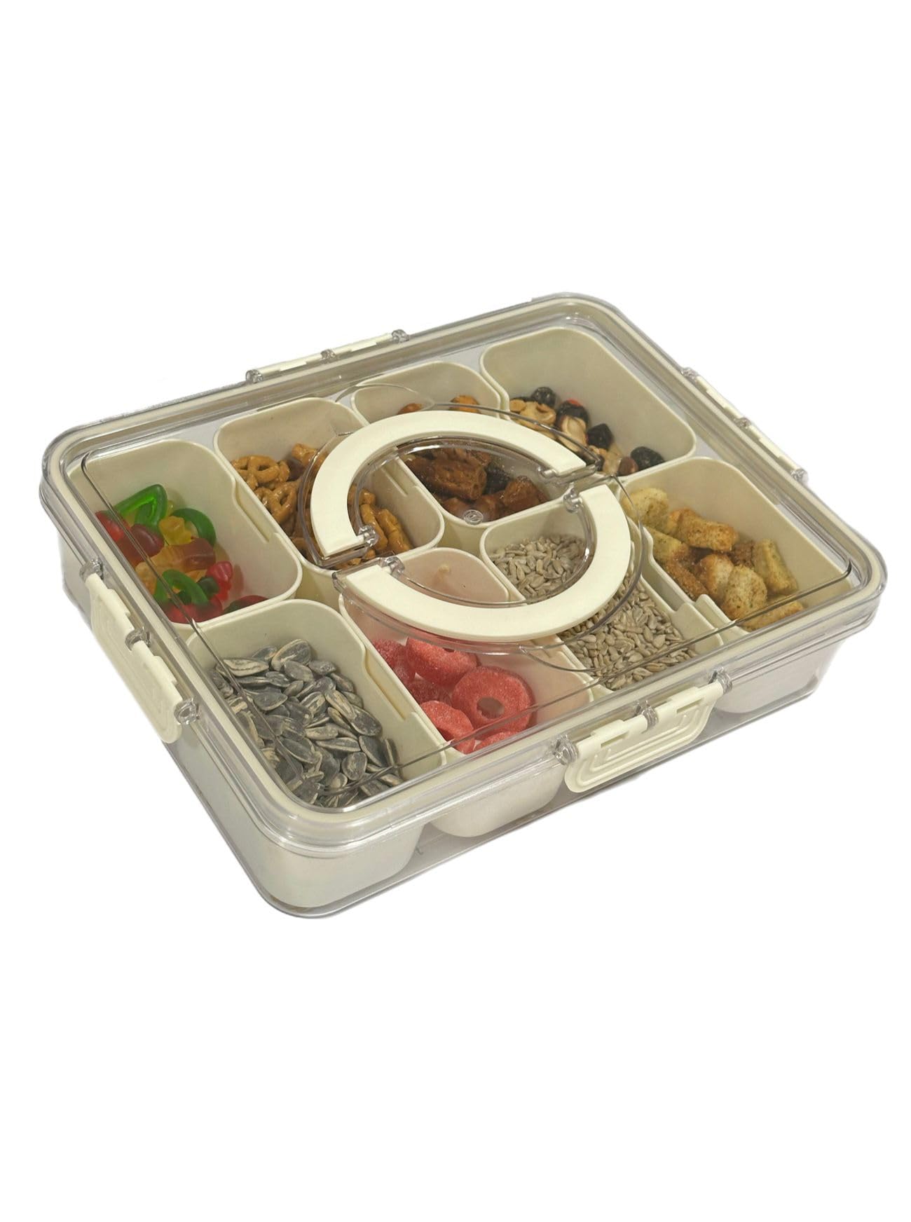 Generic Snack Box Container- Lunch Containers for Adults- Divided Serving Tray with Lid and Handle- Snack Tray Organizer- Snackle Charcuterie Boxes for, Adults, Travel, Party and Picnic., White