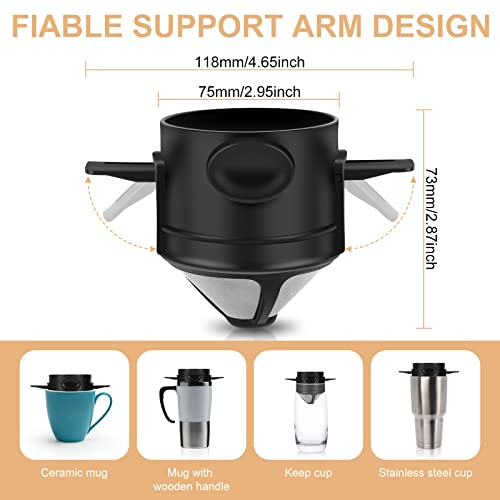 ACPhooo Pour Over Coffee Maker,Portable Stainless Steel Reusable Coffee Filter, Mini Collapsible Paperless Single Serve 1-2 Cup Coffee Dripper Cup Easy To Clean For Travel Camping Offices Backpacking