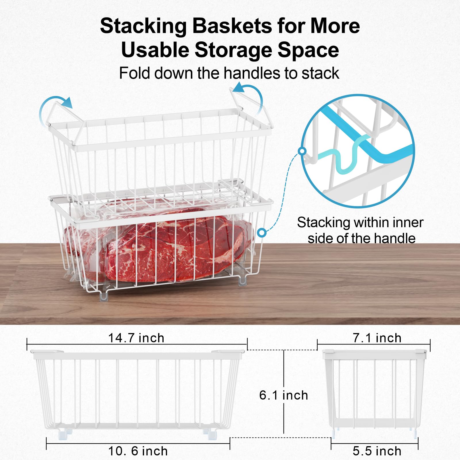 iSPECLE Deep Freezer Organizer Bins - 4 Pack Stackable Small Freezer Organizer Bins for 5 to 9 Cu.FT Small Chest Freezer Sort Frozen Food Easy to Get Food from Bottom without Digging in Freezer, White