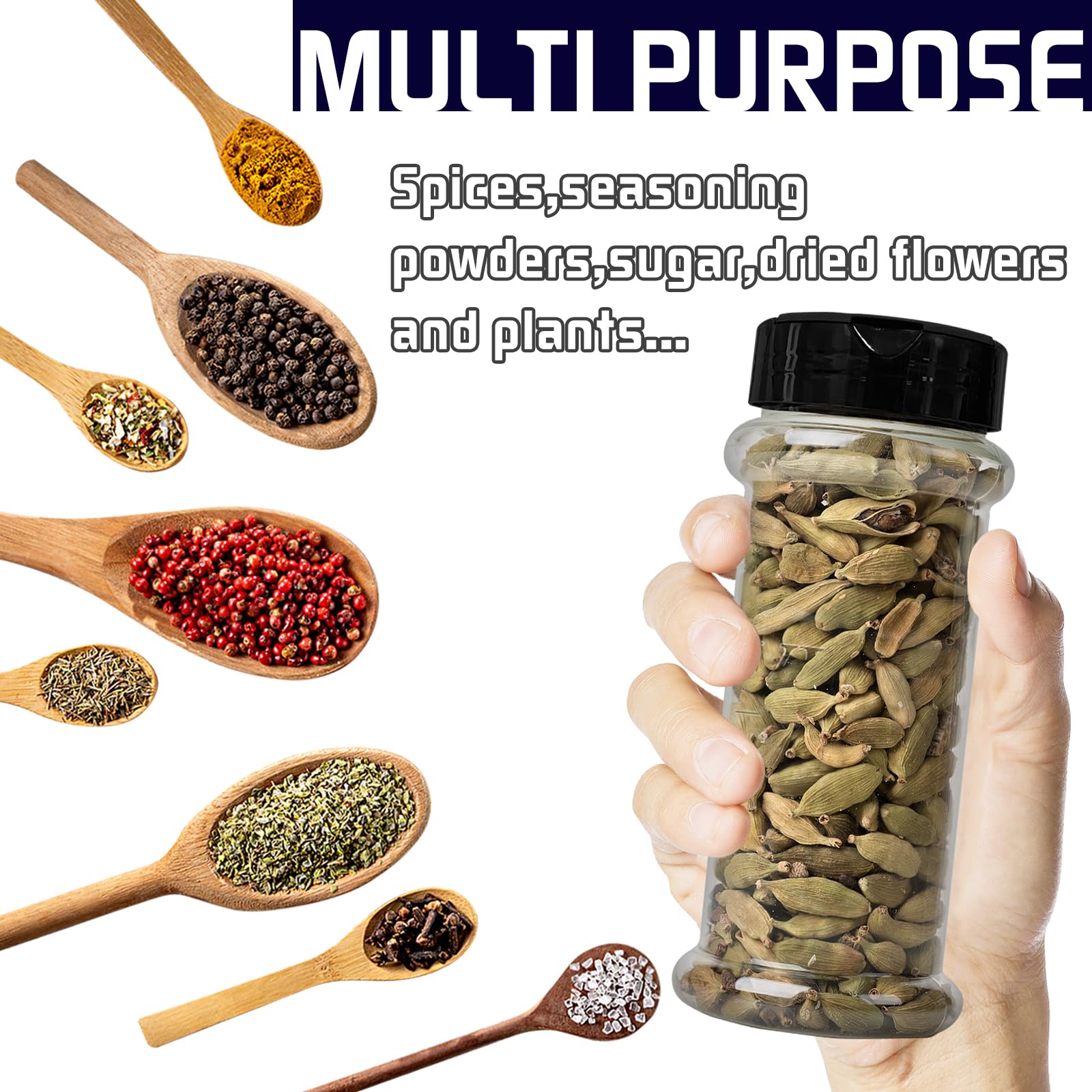 OJYUDD 8 Pack 5.5 Oz Plastic Round Spice Bottles with Black Shaker Lids,Reusable Seasoning Containers Jars,Clear Plastic Bottle Containers with Shaker Lids for Powders,Spice,Herbs,Glitters
