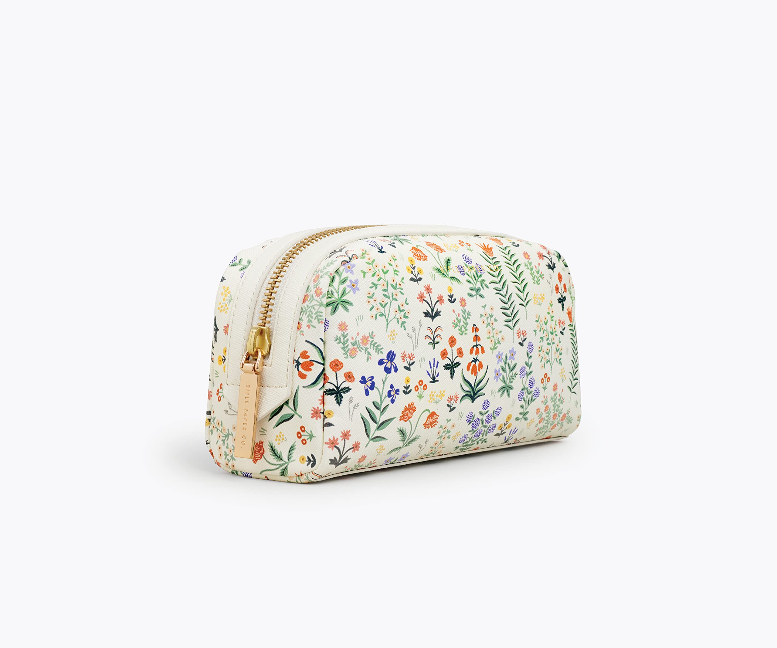 RIFLE PAPER CO. Small Cosmetic Pouch | Store Small Accessories, Gold Zipper, Printed In Full Color With Stylized Pattern & Foil Stamped Logo, Wipe Clean (7" L × 4.25" W × 2.5" H), Menagerie