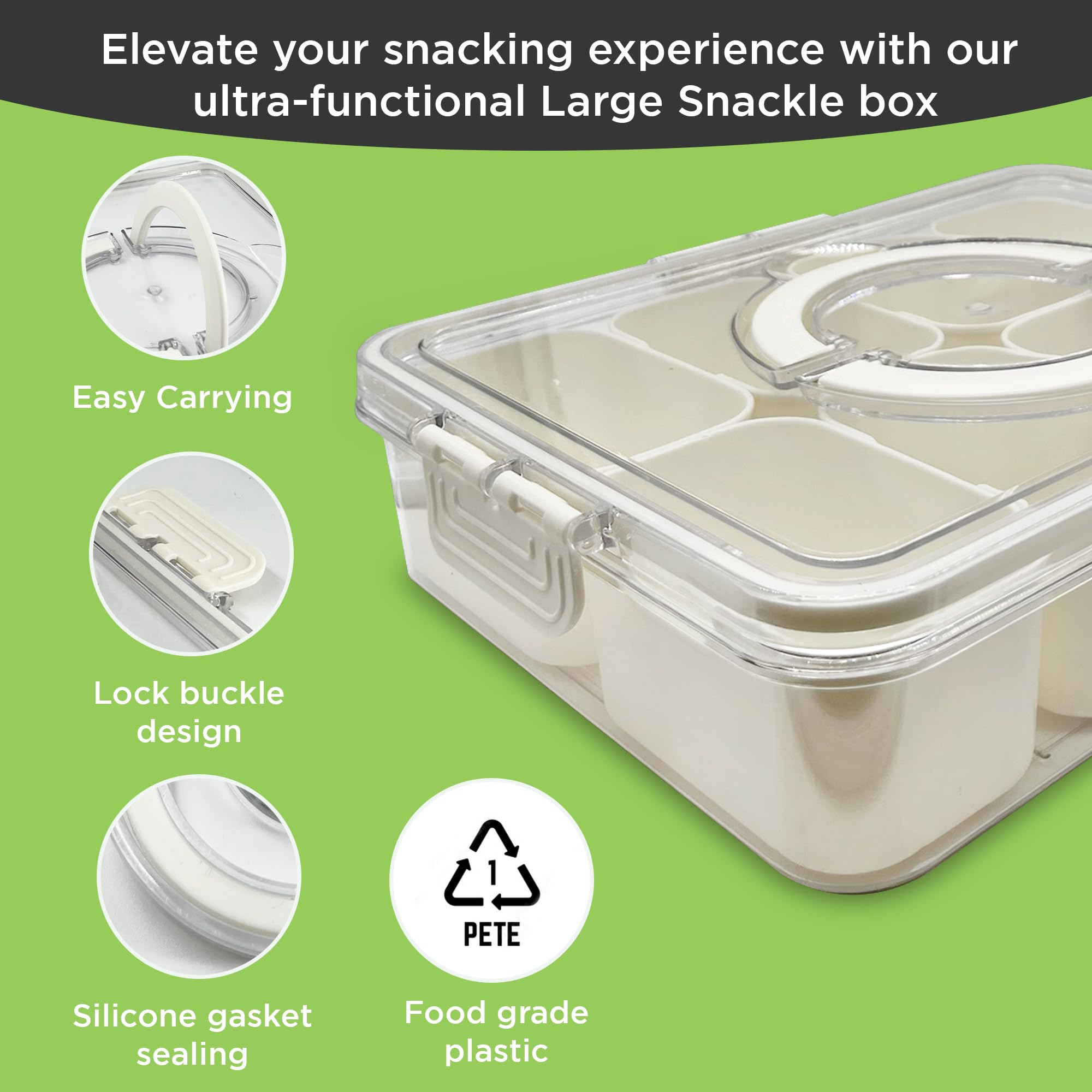 SnapWave Snackle Box Container - Snack Box Container - Snackle Box - Divided Serving Tray with Lid - Snack Tray - Snack Boxes - Snack Tray with Lid - Snacklebox - Snackle box Charcuterie Container