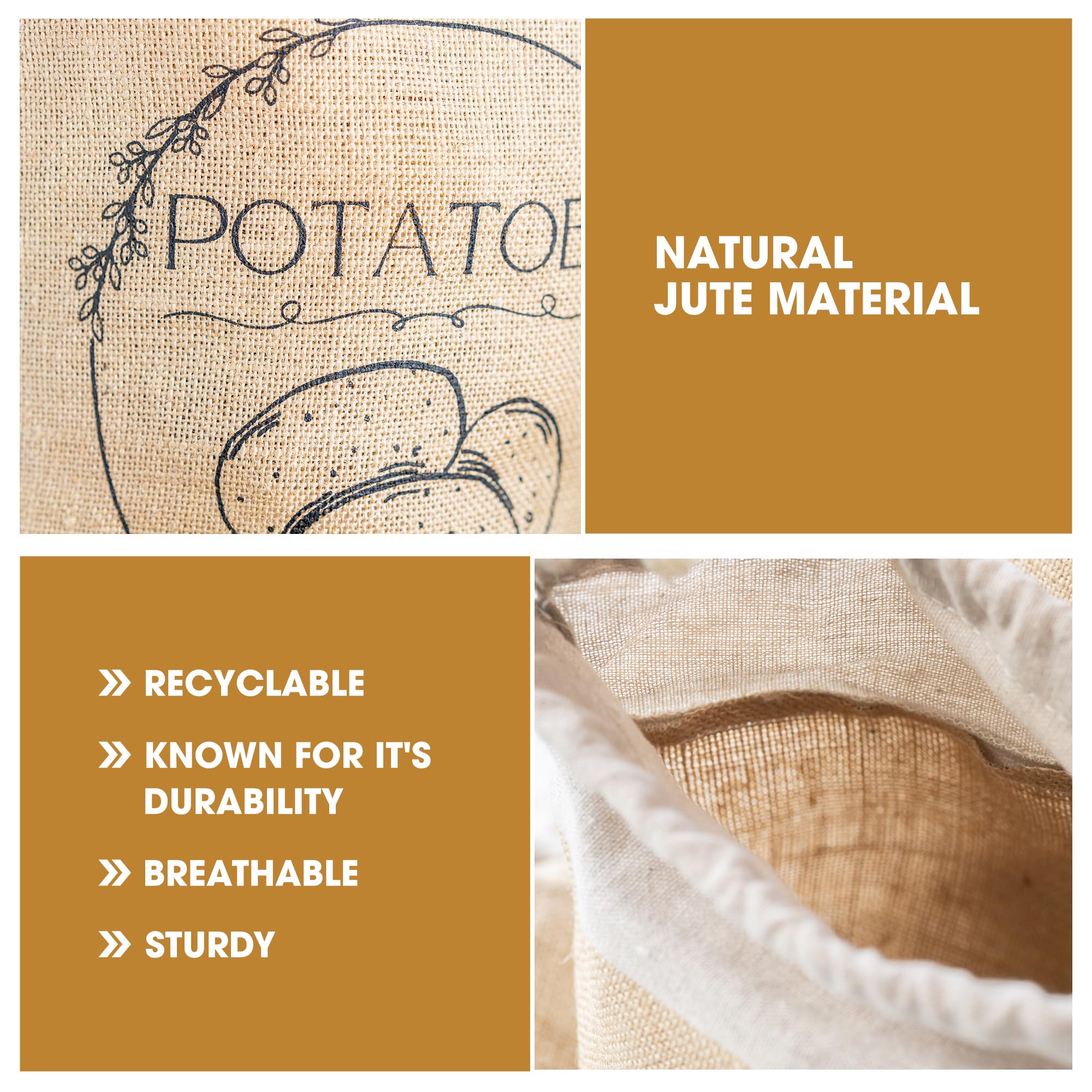 Potato Storage Bag | Natural Jute Potato Onion Garlic Storage Set for Pantry | Breathable & Fresh Onion Potato Storage | Easy to Clean Potato and Onion Storage Bag | Air Flow, Light Blocking