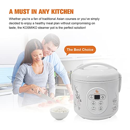 KOSMIKO Rice Cooker 4Cup Uncooked ( 8Cup Cooked ) β Instant Pot Vegetable Steamer for Kitchen β Multipurpose Food Steamer for Rice, Meat, Veggies β Easy to Use and Elegant Design β Programable Digital Display