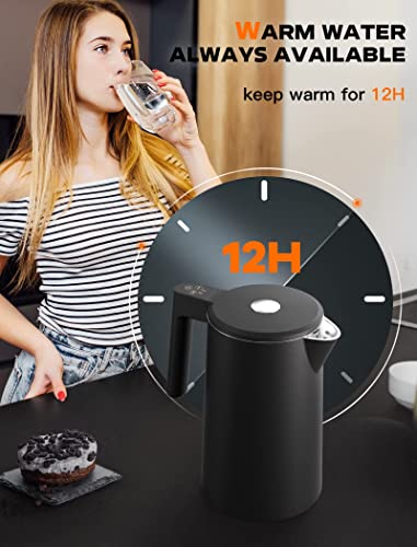 JOYHILL Electric Kettle Temperature Control,6 Variable Temperature Tea Kettle, Stainless Steel Interior 12 Hours Keep Warm,1500W Hot Water Boiler with STRIX Thermostat and Boil-Dry Protection,Black