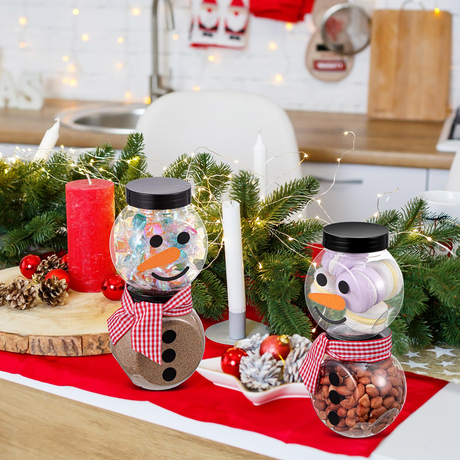 Jingmore 36 Pcs Plastic Candy Jars for Christmas Party Favors Snowman Christmas Candy Jars with Lids Clear Xmas Cookie Jar Container Chocolate Storage Jar with Stickers, Ribbon for Marshmallow Gift