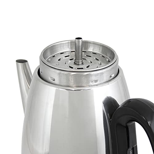 West Bend 54159 Classic Stainless Steel Electric Coffee Percolator with Heat Resistant Handle and Base Features Detachable Cord, 12-cup, Silver