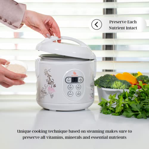 KOSMIKO Rice Cooker 4Cup Uncooked ( 8Cup Cooked ) β Instant Pot Vegetable Steamer for Kitchen β Multipurpose Food Steamer for Rice, Meat, Veggies β Easy to Use and Elegant Design β Programable Digital Display