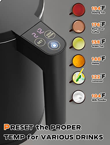 JOYHILL Electric Kettle Temperature Control,6 Variable Temperature Tea Kettle, Stainless Steel Interior 12 Hours Keep Warm,1500W Hot Water Boiler with STRIX Thermostat and Boil-Dry Protection,Black