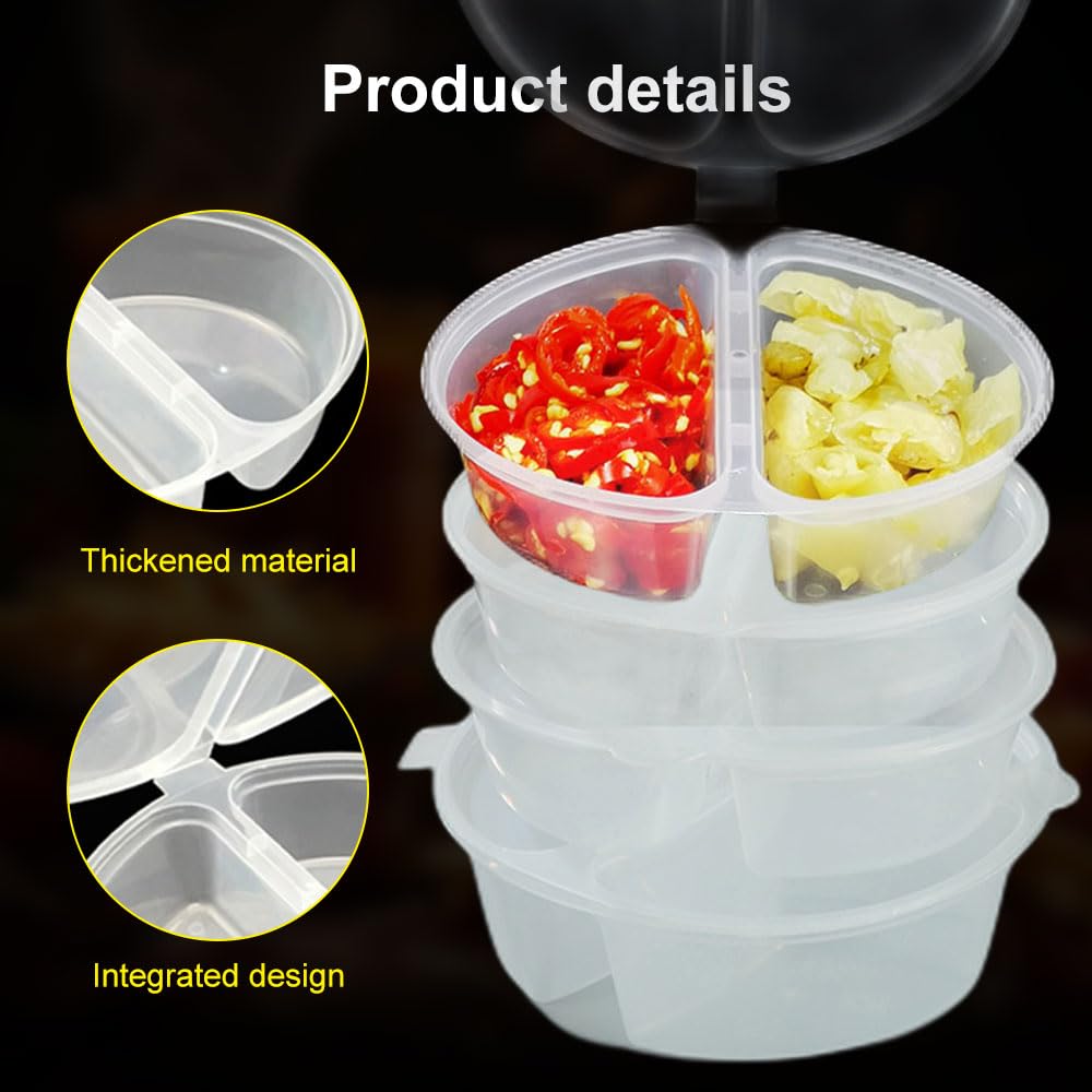 Double Compartment Condiment Containers with Lids, 2024 Condiment Salad Containers 2 Compartment, Upgrade Disposable Double Compartment Snack Containers (20, Three Compartment)