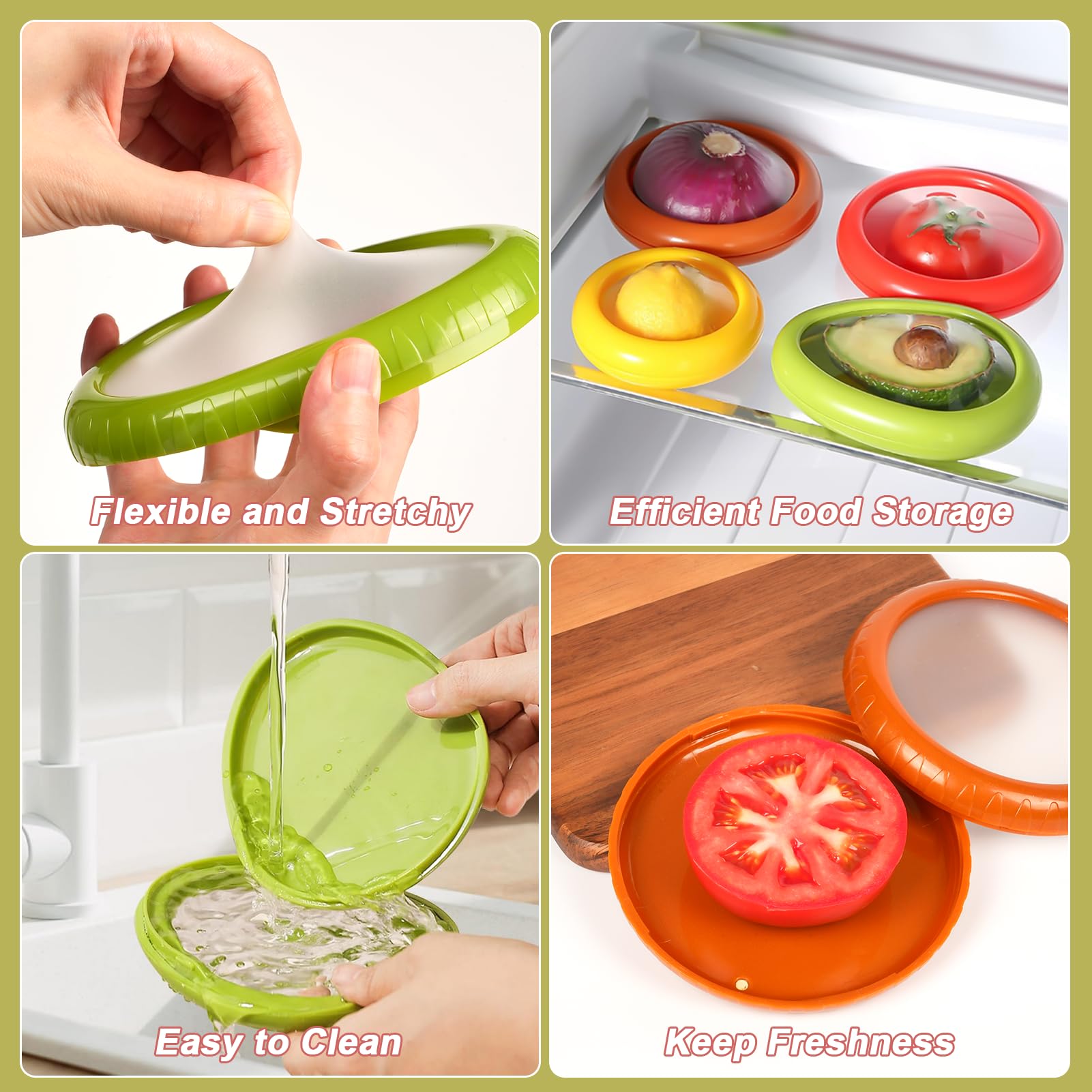 KMC Silicone Fruit Storage Containers, 4PCS Reusable Fruit and Vegetable Anti-oxidation Storage Box, Avocado Lemons Onions Saver and Tomato Holder Food Storage Containers for Fridge