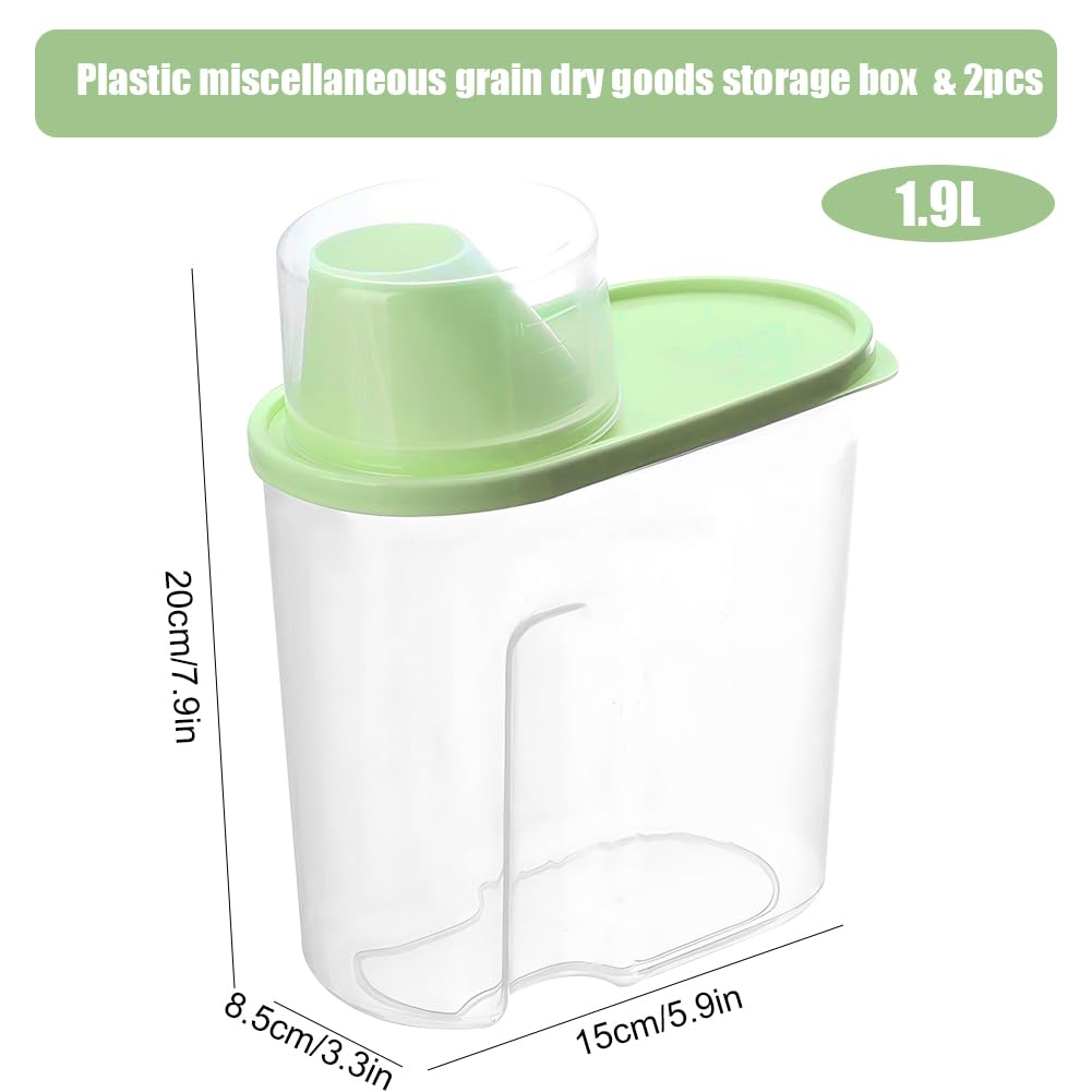 Ksheria 2 Pcs Grain Storage Jar with Measuring Cup Organiser Food Storage Organiser Dry Goods Sealed Jar Rice Bucket, Kitchen Organiser for Cereals, Flour, Rice and More, Grain Dispenser. (1.9L)