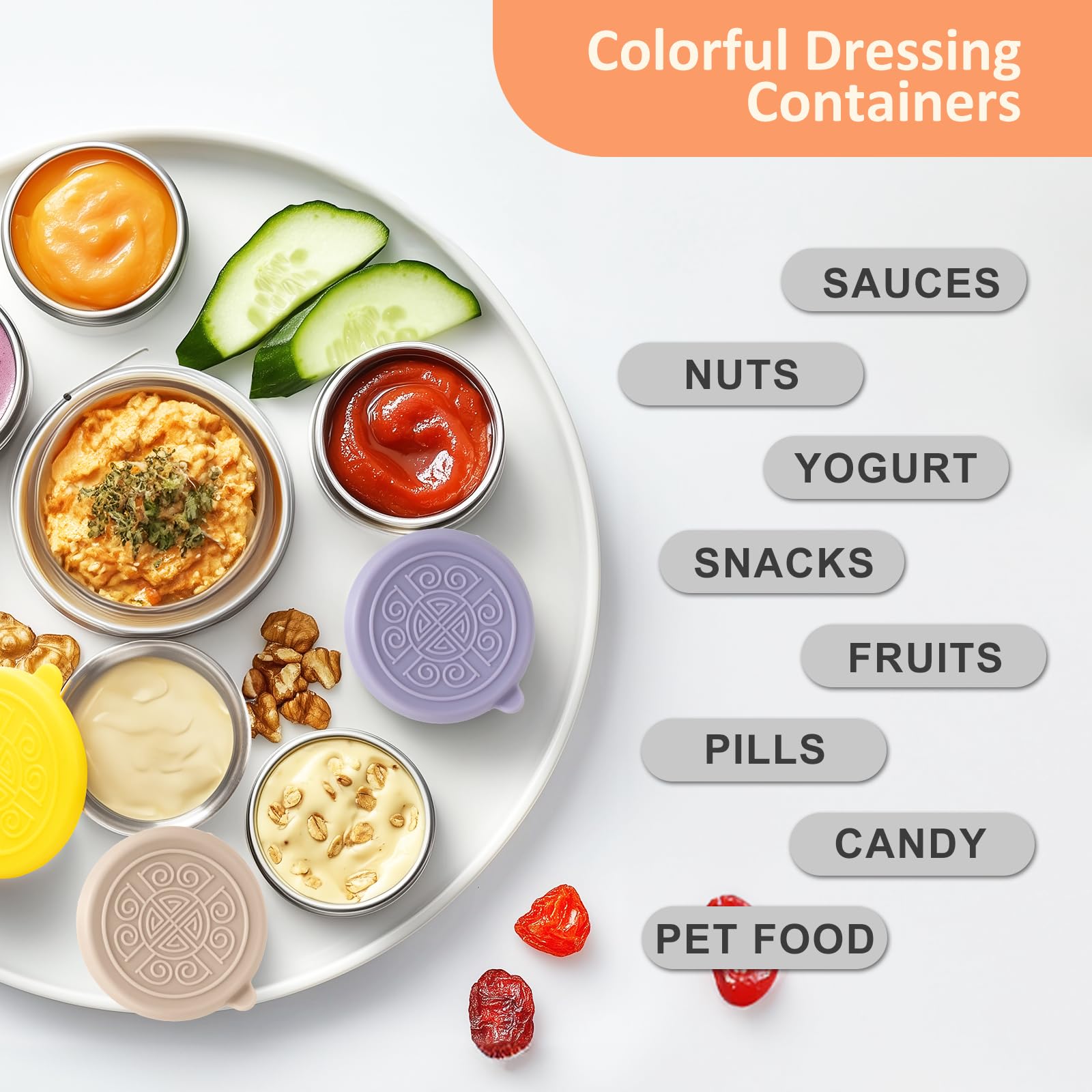 QWEIDHI 6x1.6 Oz Salad Dressing Containers With Lids, Stainless Steel Small Condiment Containers with Leakproof Silicone Lids, Reusable Sauce Containers for Lunch Boxes