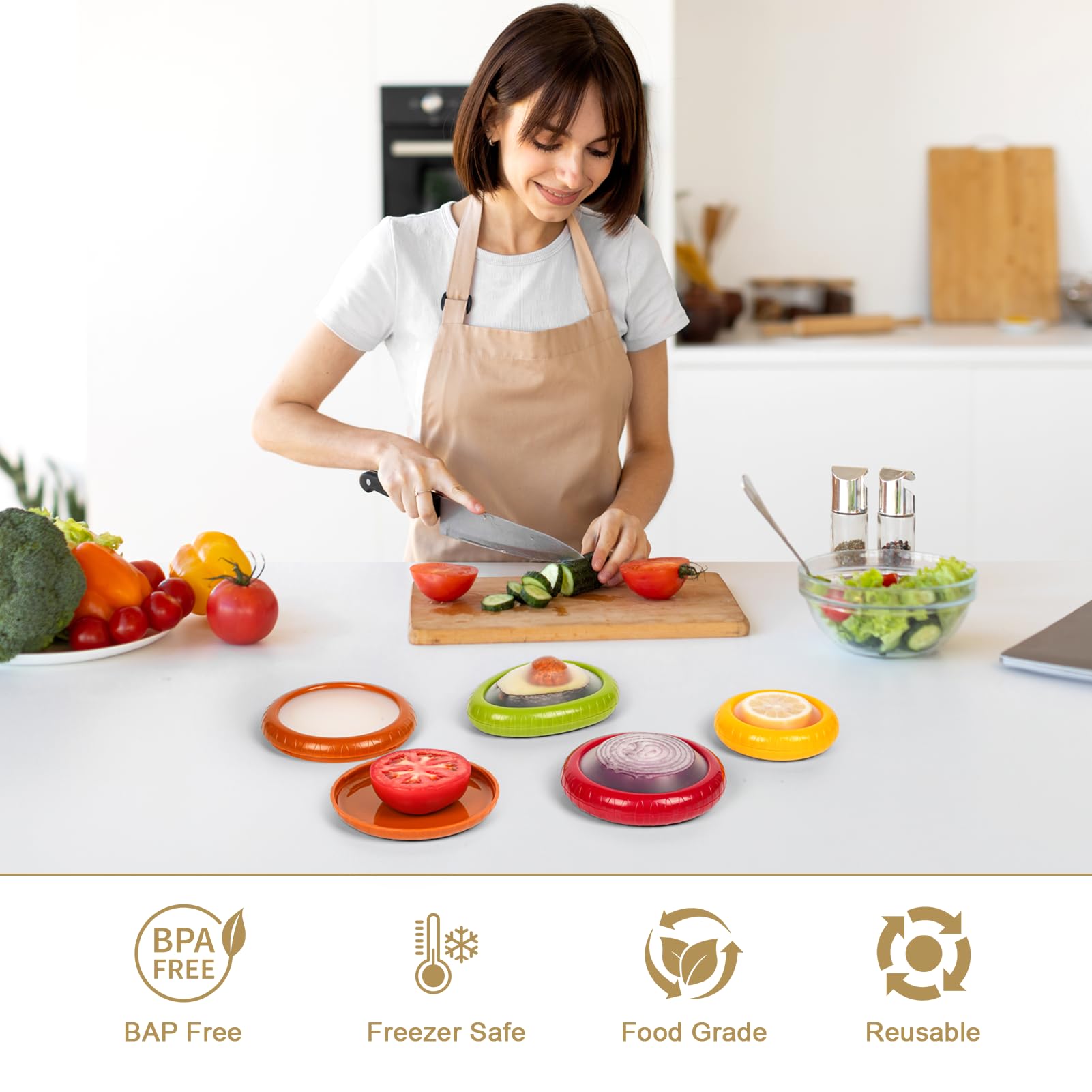 KMC Silicone Fruit Storage Containers, 4PCS Reusable Fruit and Vegetable Anti-oxidation Storage Box, Avocado Lemons Onions Saver and Tomato Holder Food Storage Containers for Fridge
