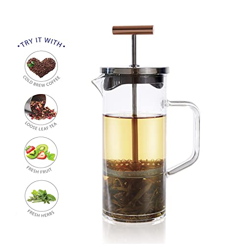 Teabloom Tea Press with Copper Pull Handle and Stainless Steel Filter β Tea Connoisseur's Choice β Pekoe Tea Maker, 12-Ounce